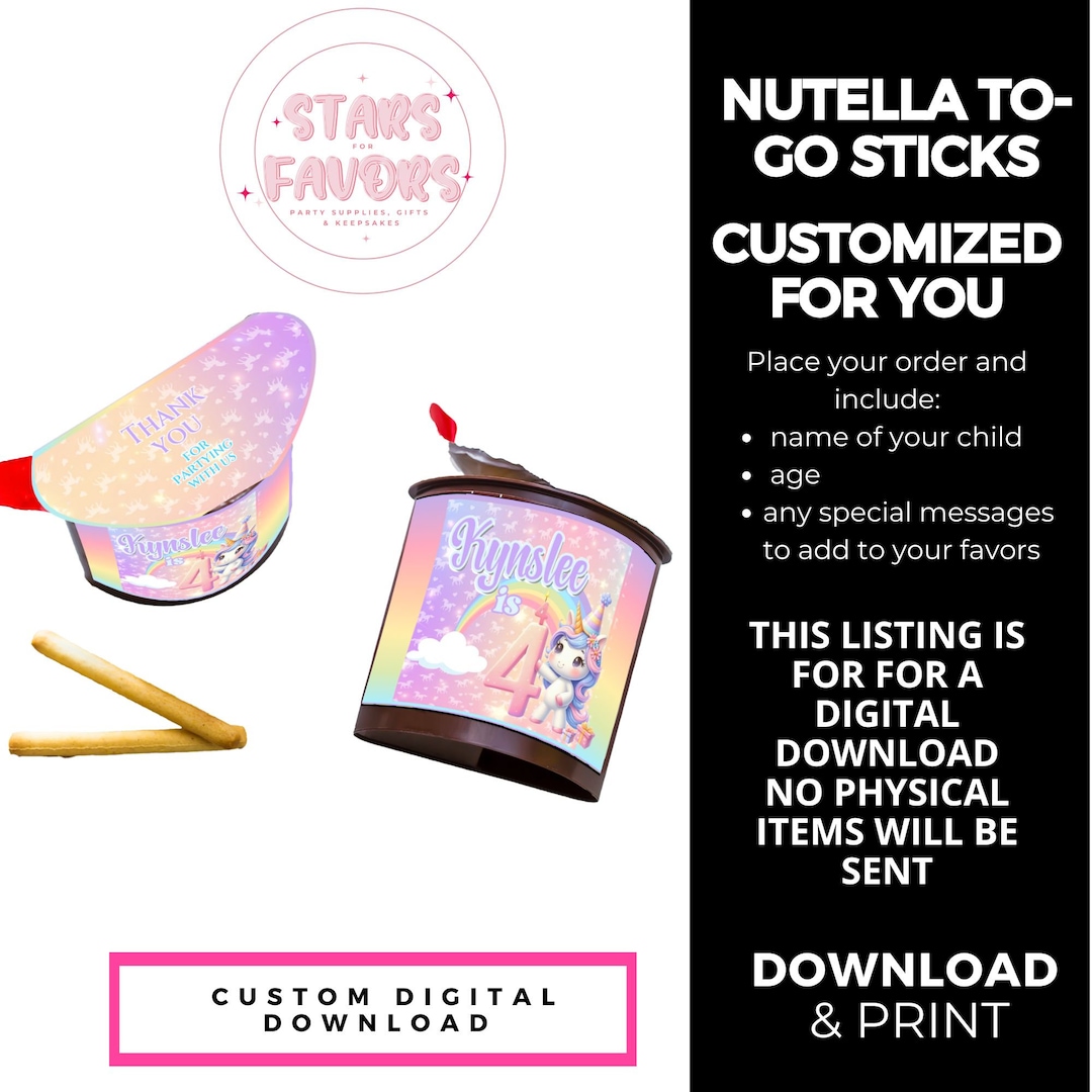 Rainbow Sparkle Unicorn Birthday Party Custom Nutella to Go Wrapper ...