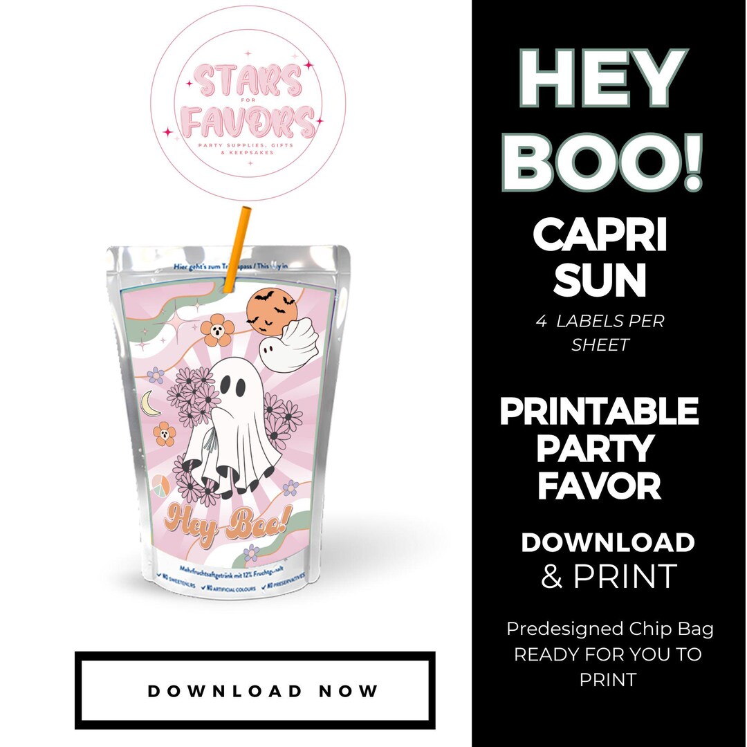 Hey Boo Retro Ghost Halloween Party Favor Treat Capri Sun Label Gift ...