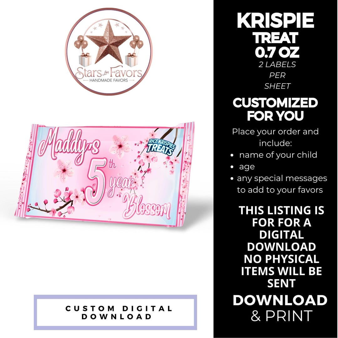 Cherry Blossom Rice Krispie Treat Wrapper: Custom Birthday Favor ...