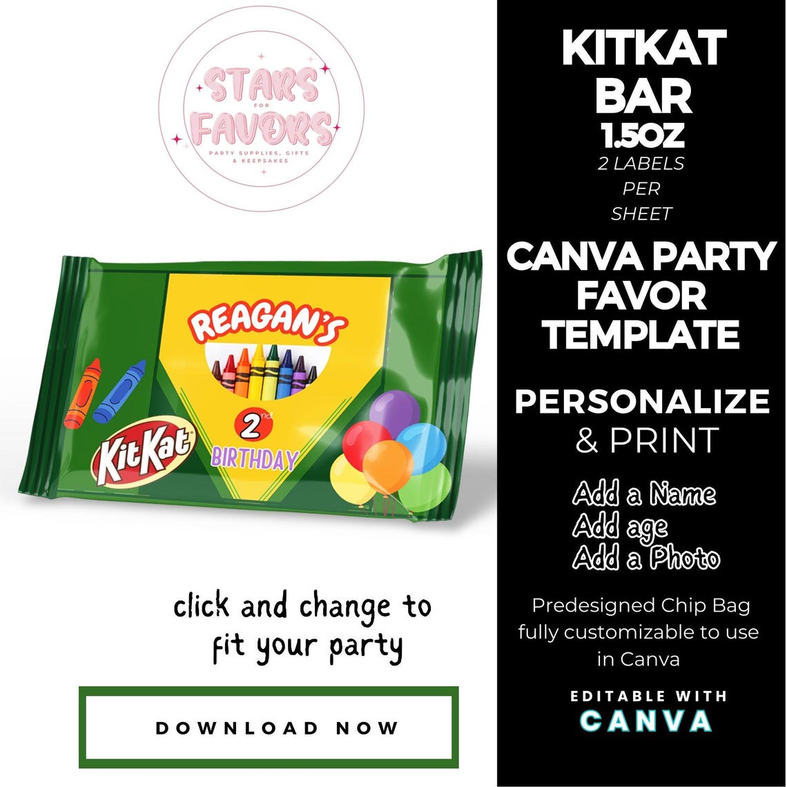 Crayon Color Birthday Party Personalized Kitkat Bar Wrapper Label CANVA ...
