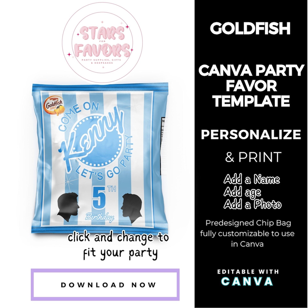 Ken Dolls Birthday Party CANVA Template Goldfish Crackers Snack Wrapper Custom Party Treat ...