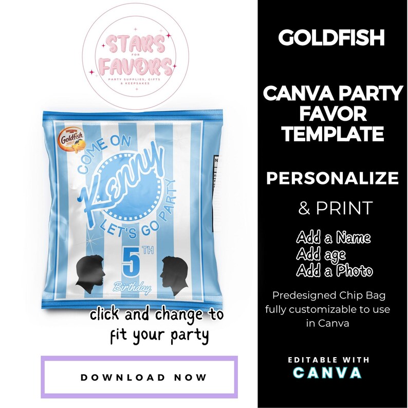 Ken Dolls Birthday Party CANVA Template Goldfish Crackers Snack Wrapper ...