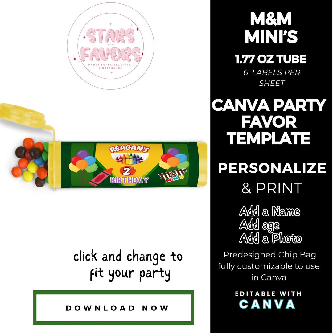 Crayon Color Birthday Party Personalized M and M Mini Tube Candy ...