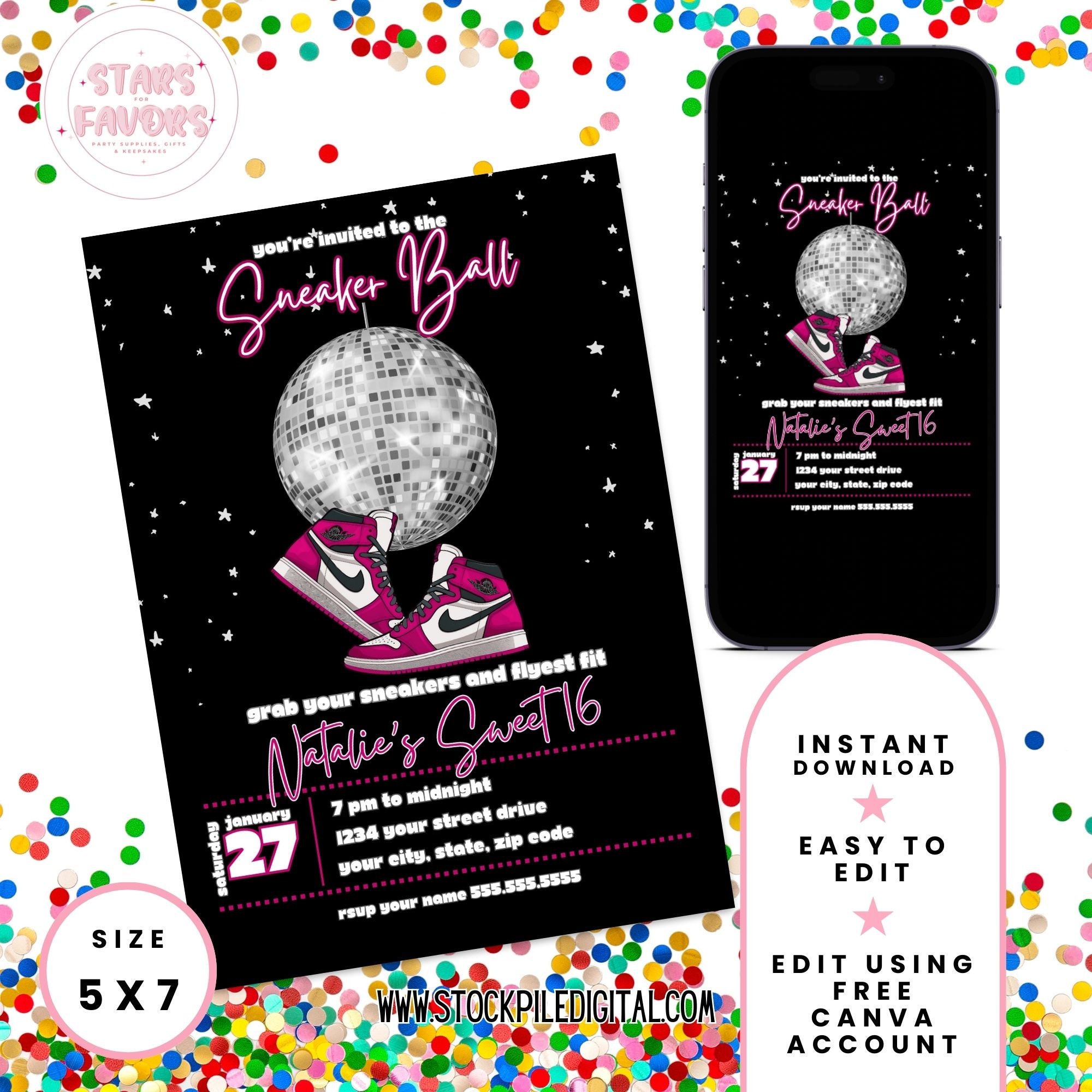 Sneaker Ball Custom Shoe Multi Colors Birthday Party Invitation Party ...