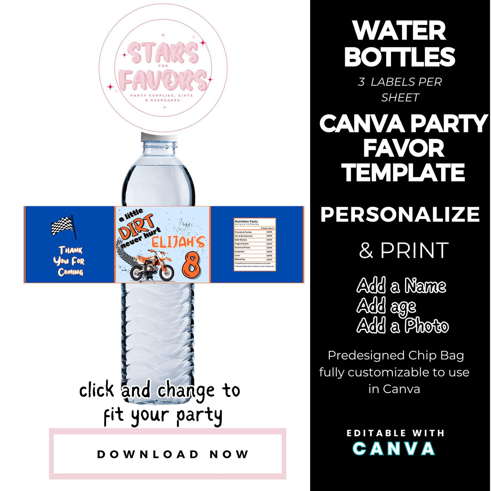 A Little Dirt Never Hurt Dirt Bike Birthday Party CANVA Template Water ...