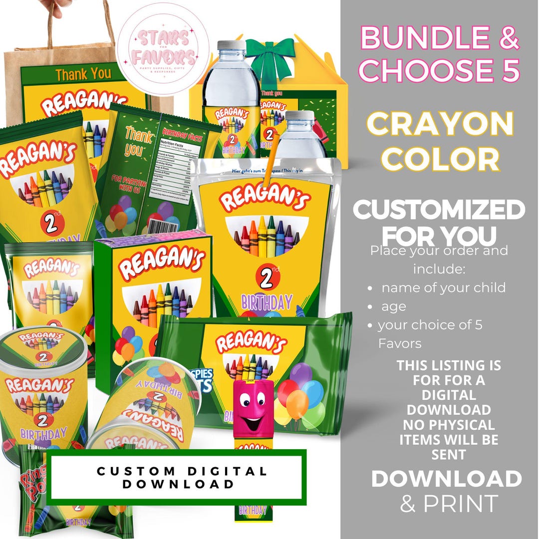 Choose 5 Crayon Color Birthday Party Favor Bundle, Party Favor Package ...