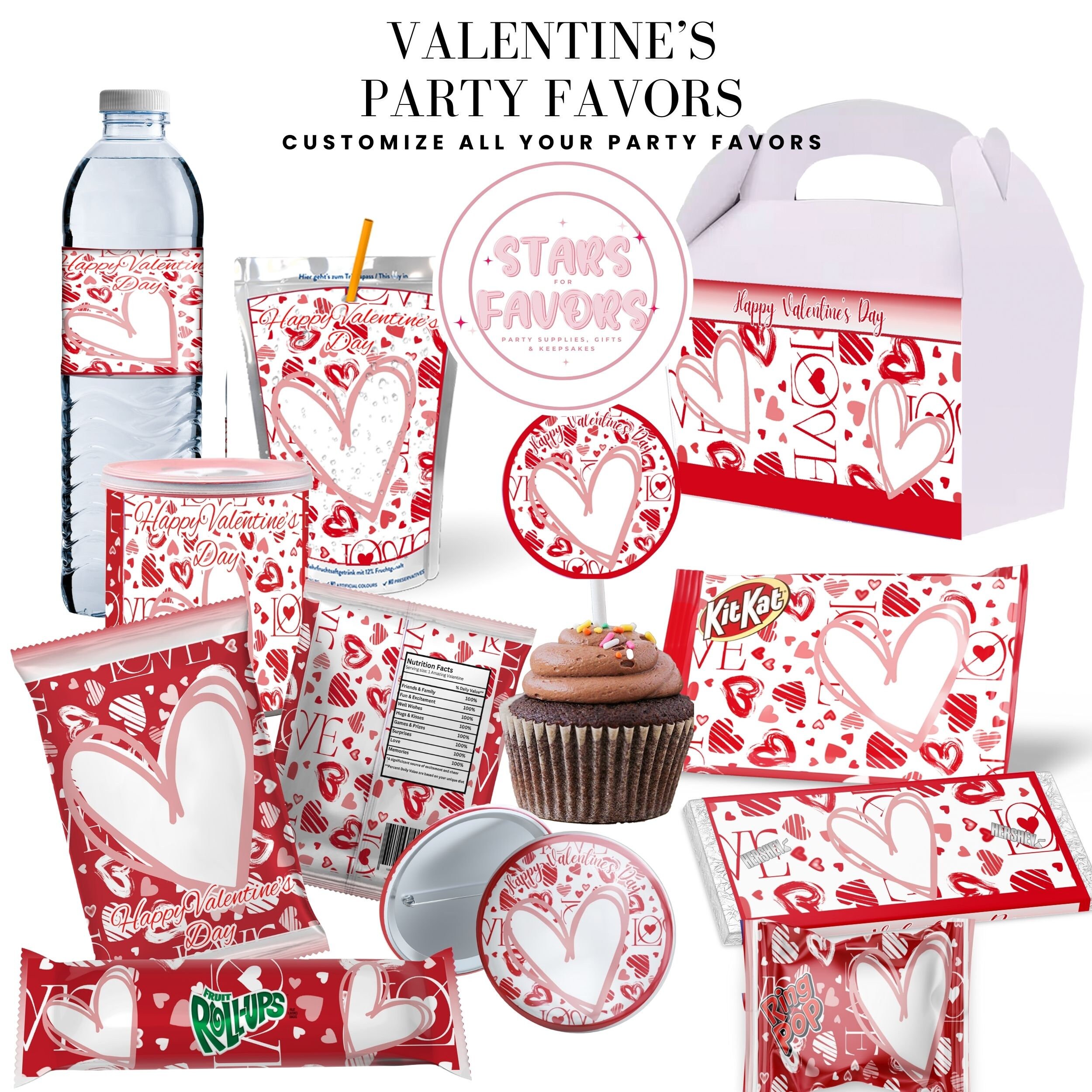 Red Hearts Love Valentine's Day Custom Party Favor Custom Party Bundle ...