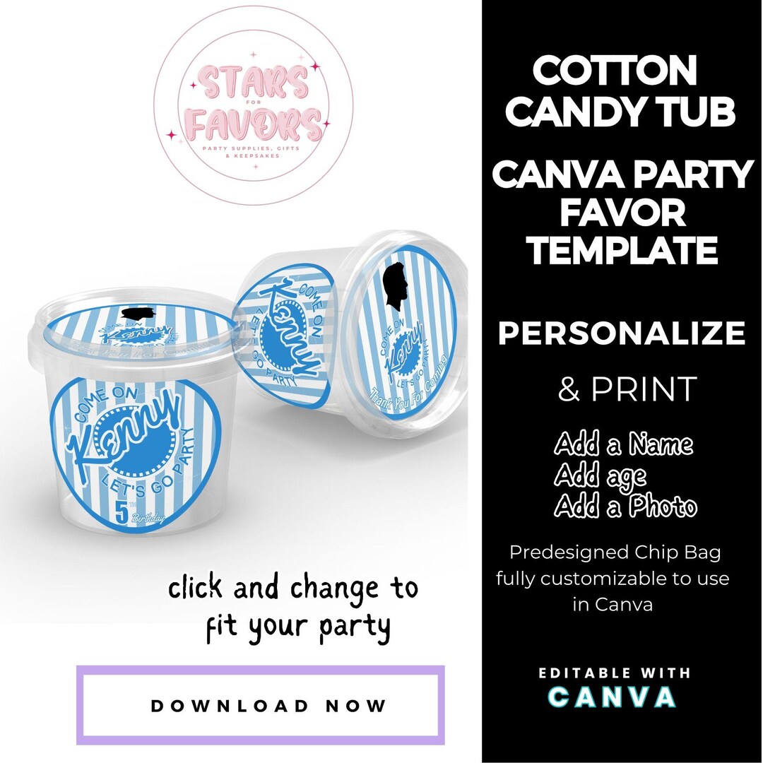 Ken Dolls Birthday Party CANVA Template Cotton Candy Tub Custom Party ...