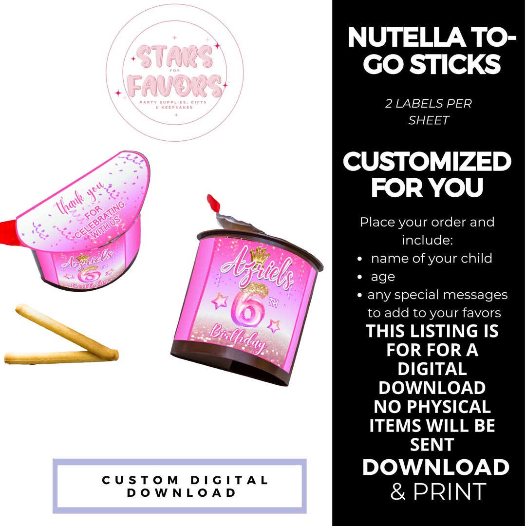 Pink Princess Crown Birthday Party Custom Nutella to Go Snack Label ...