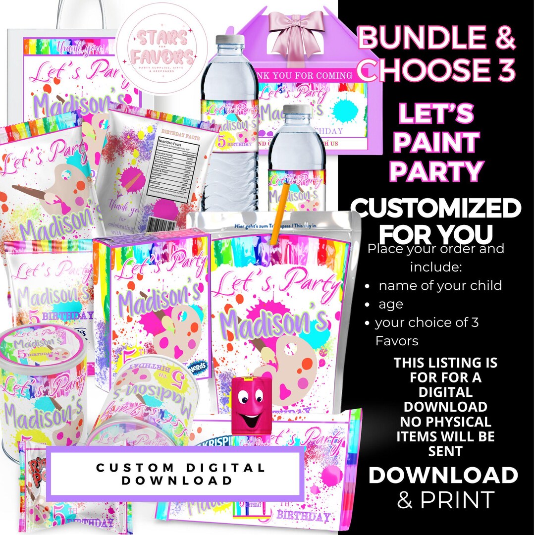 Choose 3 Let's Paint Splatter Birthday Party Favor Bundle, Party Favor ...