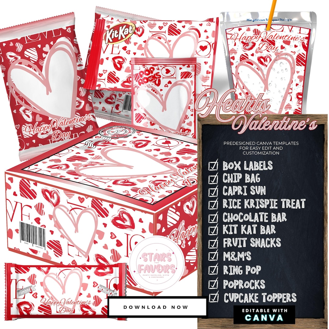 Red Hearts Love Valentines Day Box Editable Canva Templates Valentine ...