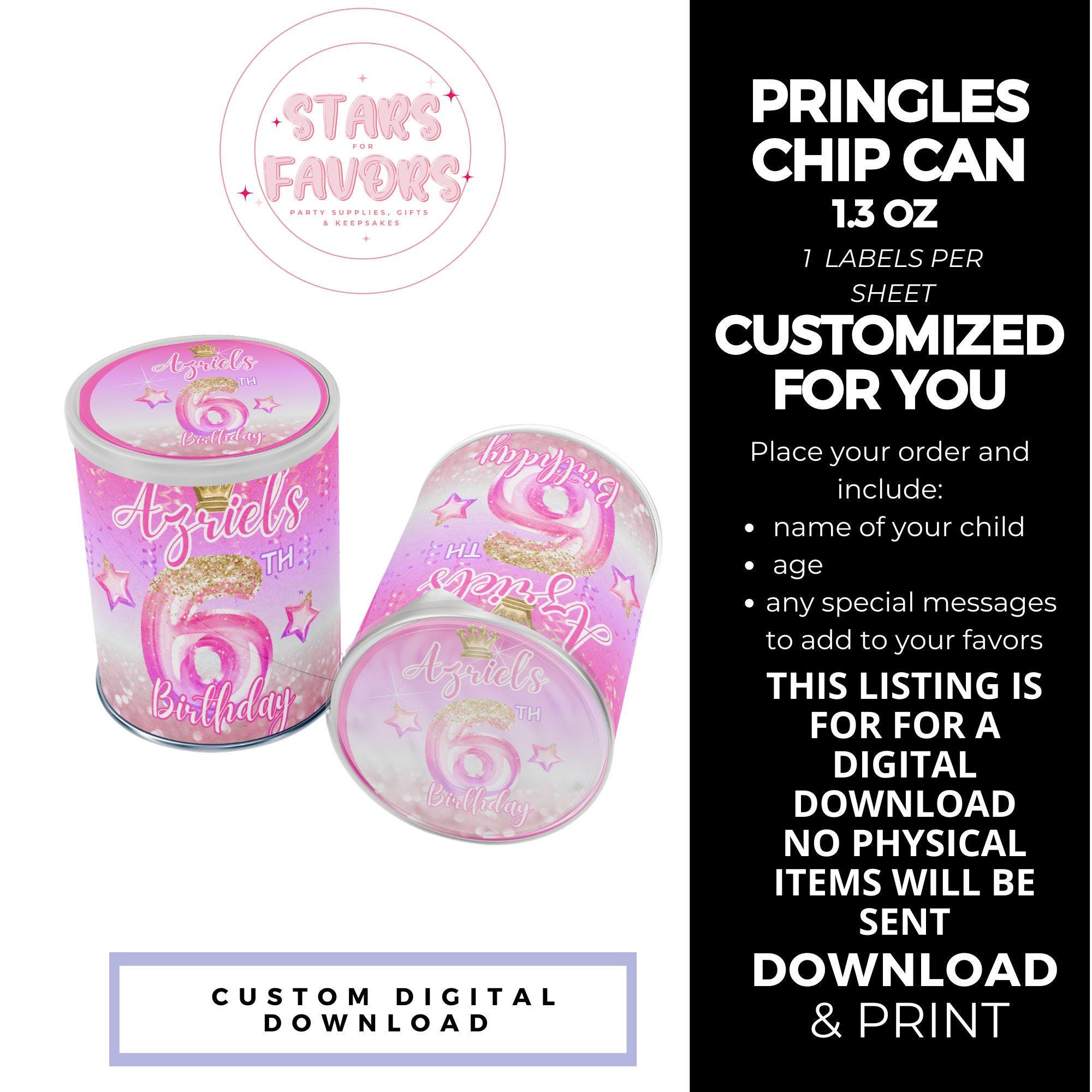 Pink Princess Crown Birthday Party Custom Pringles Chip Can Label ...