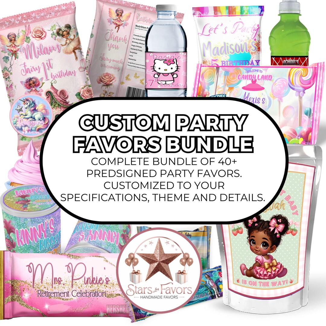 Custom Party Bundle Set, 40+ Custom Party Favors, Custom Birthday ...