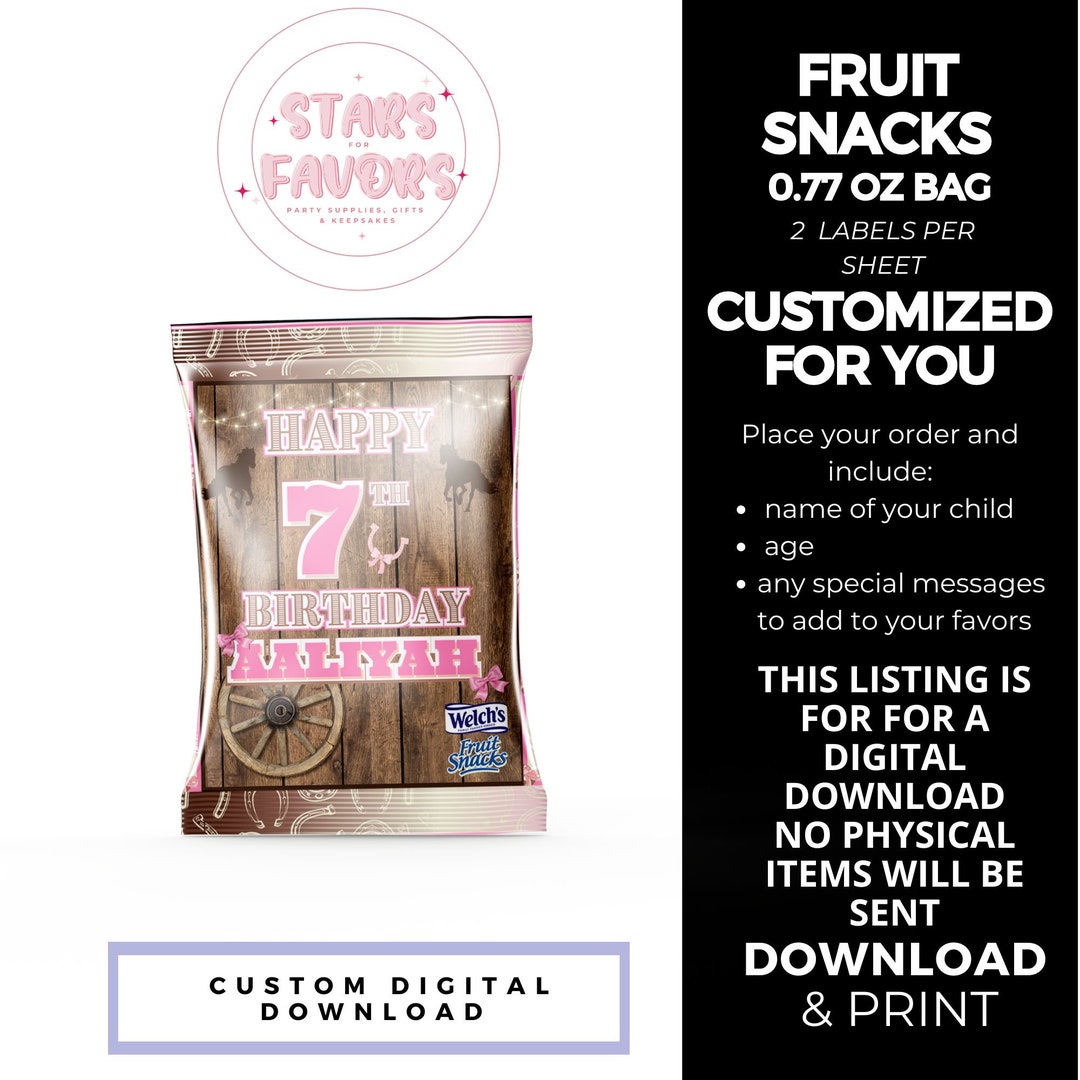 Cowgirl Rodeo Birthday Party Custom Fruit Snack Wrapper Label, Pink ...
