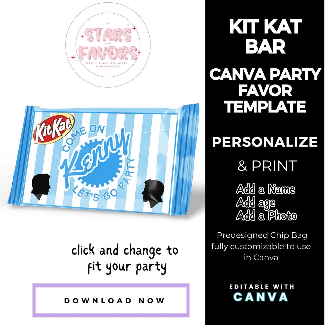 Ken Dolls Birthday Party CANVA Template Kitkat Candy Bar Wrapper Custom ...
