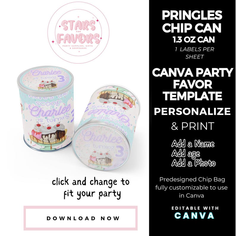 Here's the Scoop Ice Cream Birthday Party CANVA Template Pringles Chip ...