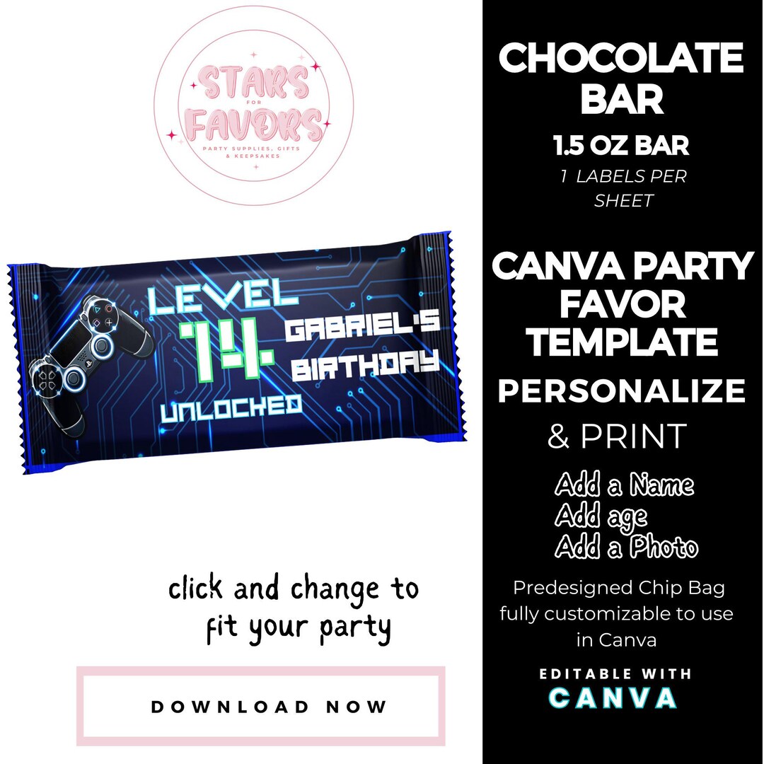 Level Unlocked Video Gamers Birthday Party Chocolate Candy Bar Label ...