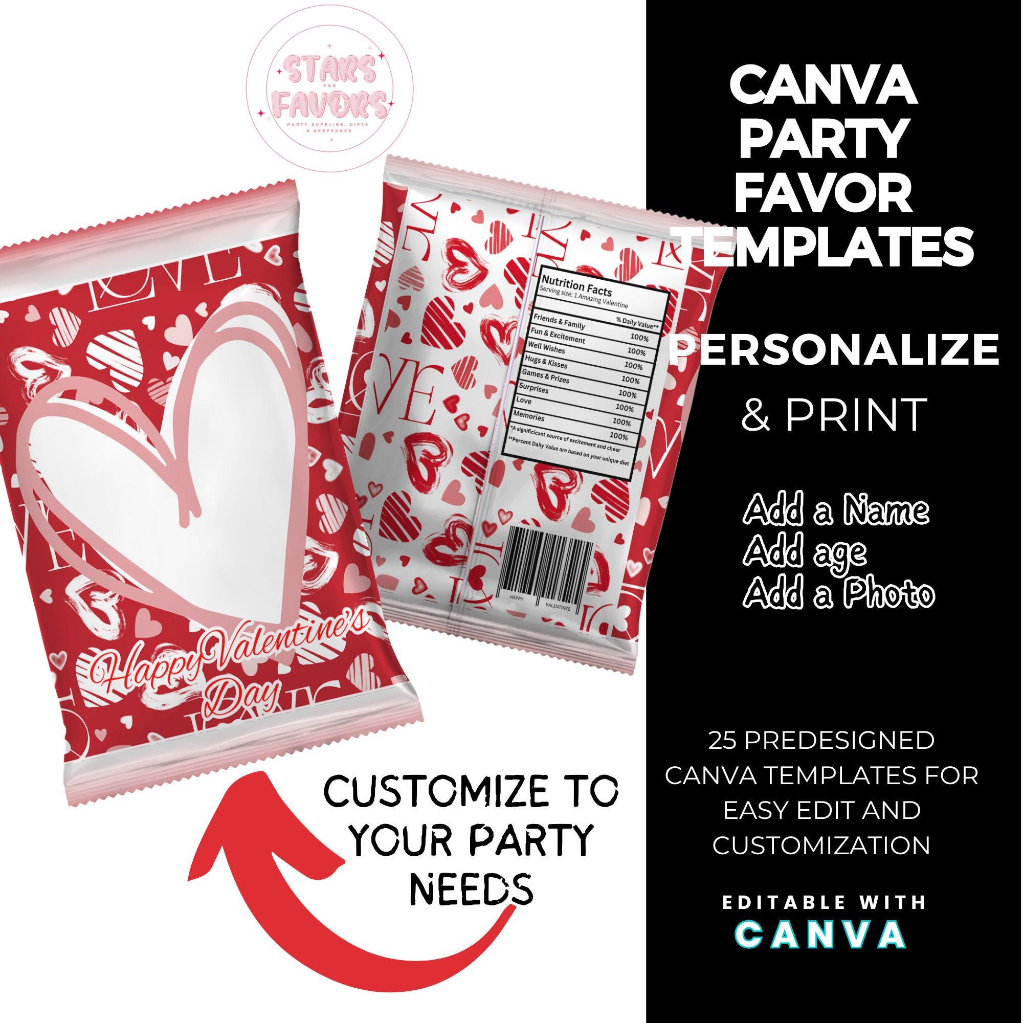Red Hearts Love Valentine's Day Custom Valentine Party Bundle, Chip ...