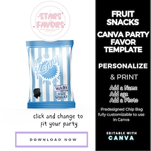 Ken Dolls Birthday Party CANVA Template Fruit Snacks Custom Party Treat ...