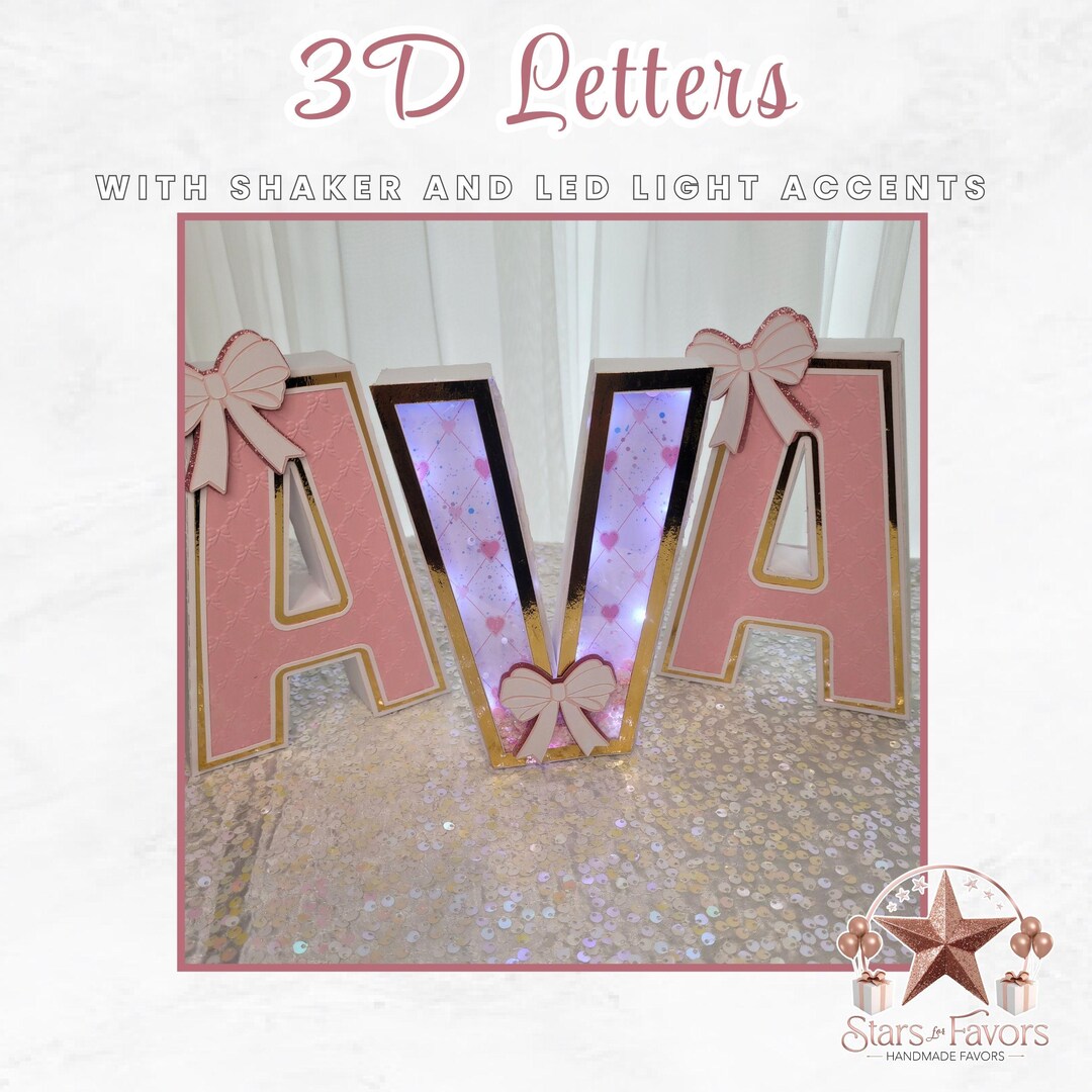 Pink Bows 3D Letters Custom Freestanding Party Decor (7" Tall) - Etsy