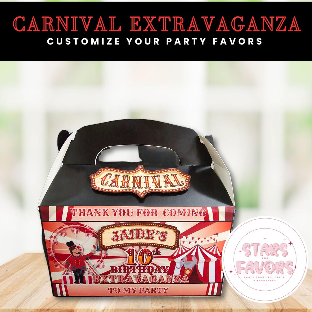 Carnival Extravaganza Gable Boxes, Personalised Party Decorations ...