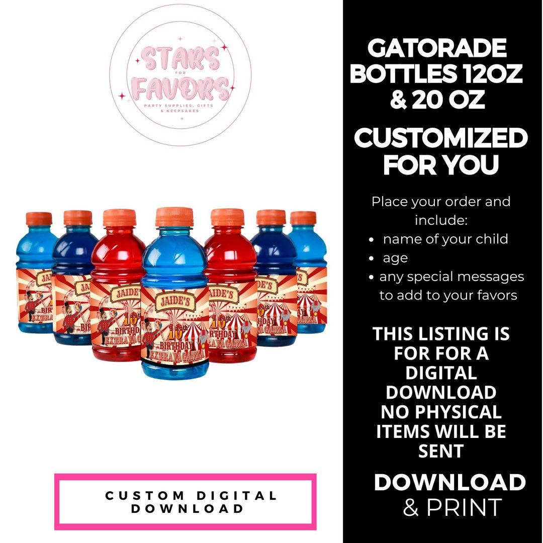 Carnival Extravaganza Birthday Party Custom Gatorade Sports Drink Label ...