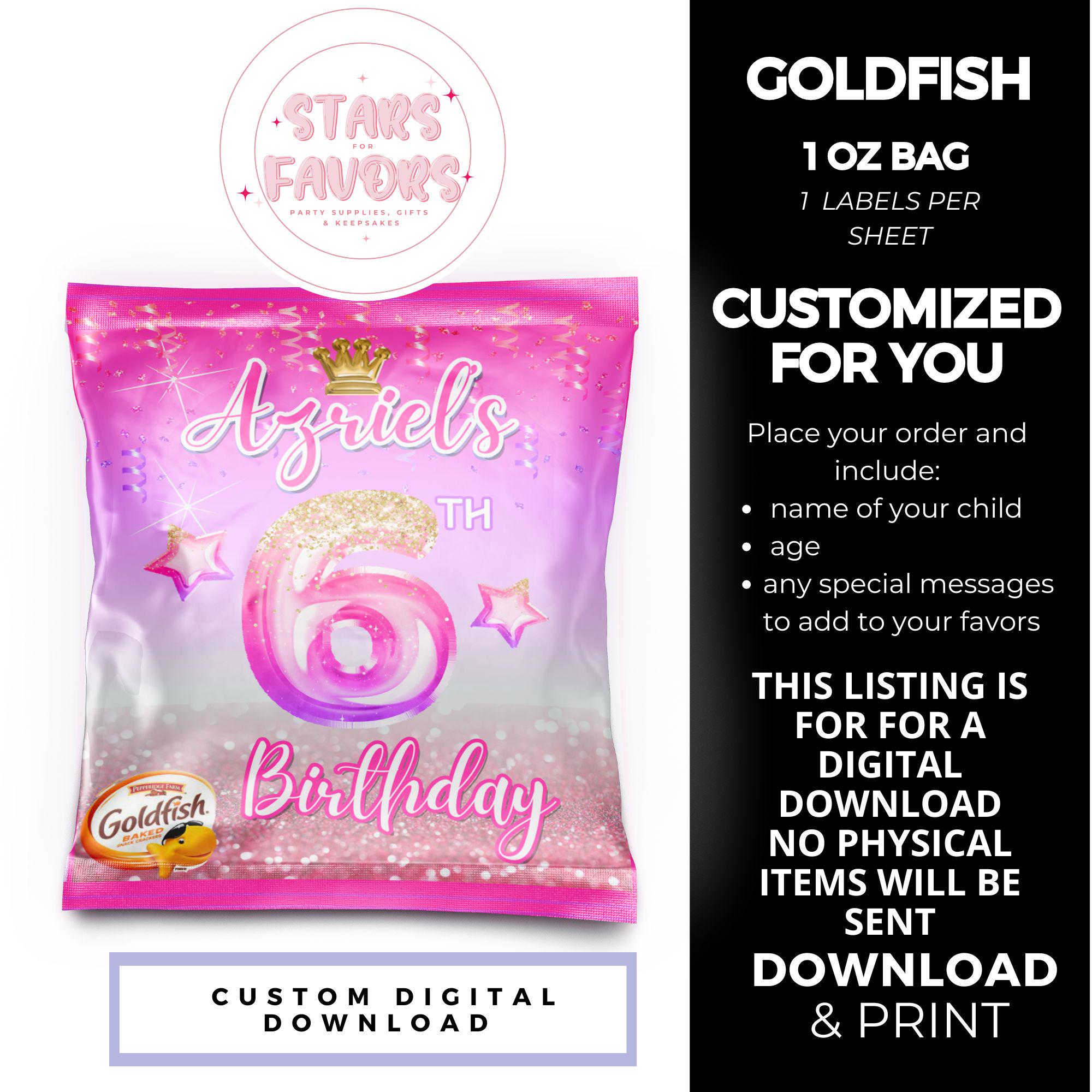 Pink Princess Crown Birthday Party Custom Goldfish Crackers Label ...