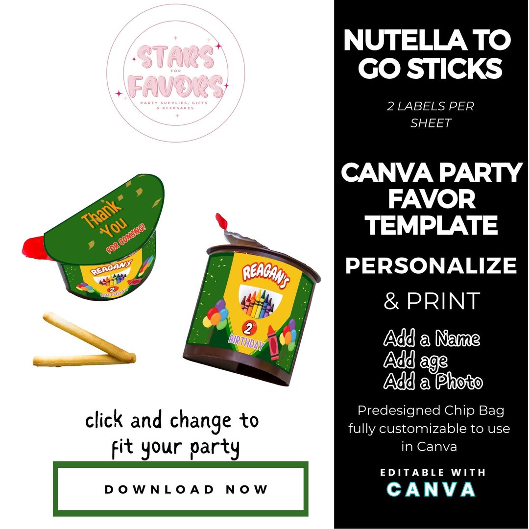 Crayon Color Birthday Party Personalized Nutella to Go Wrapper Label ...