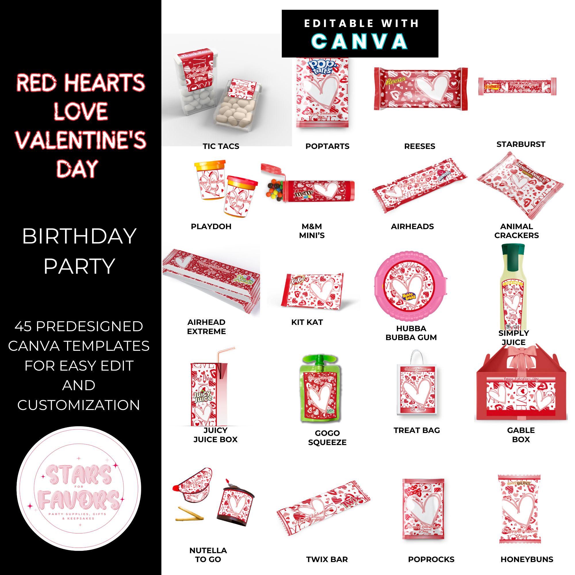 Red Hearts Love Valentine's Day Custom Valentine Party Bundle, Chip ...