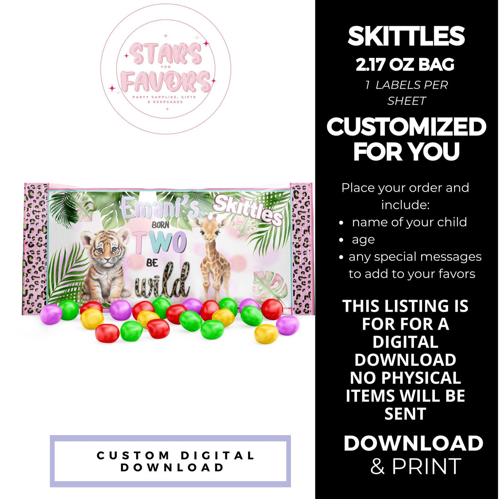 Two Wild Second Skittles Candy Label Birthday Favor, Born Two Be Wild ...