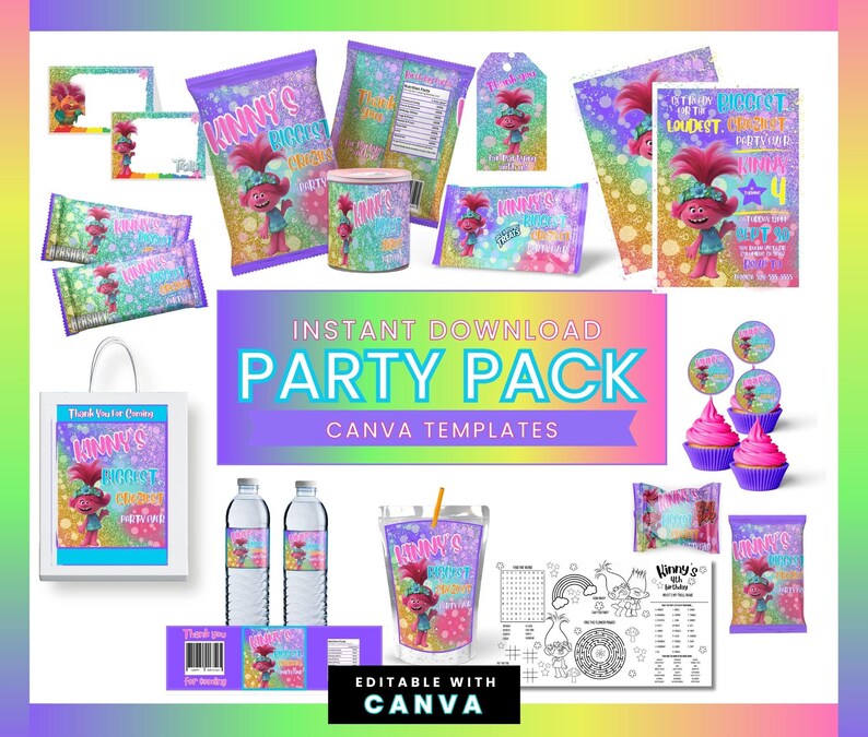 Trolls Craziest Birthday Party Labels, Trolls Party Invite, Trolls ...