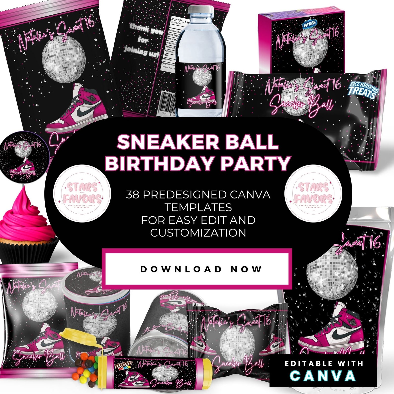 Sneaker Ball Birthday Party Favors Templates Bundle,drink Labels ...