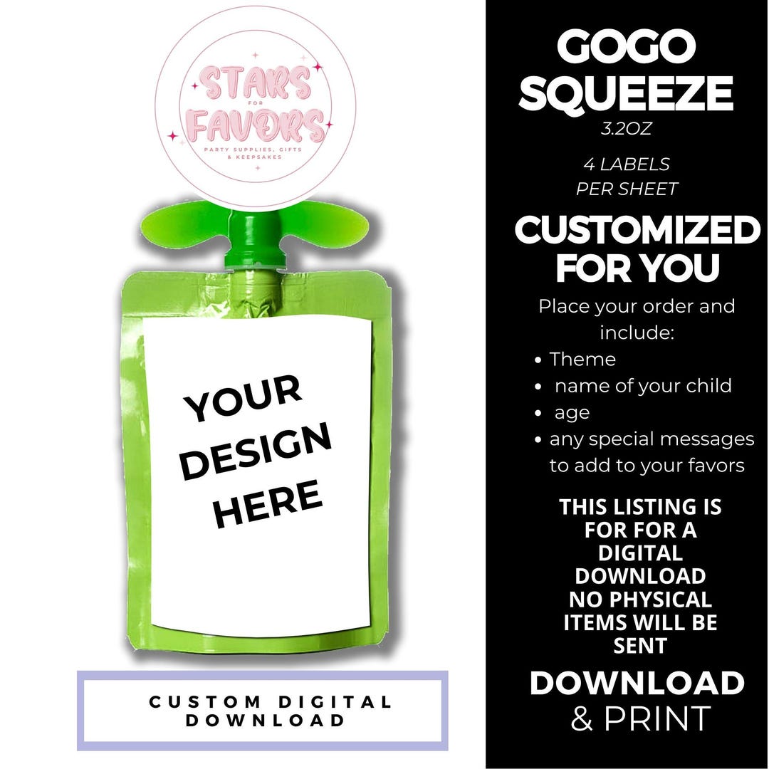 Custom GoGo Squeeze Labels: Personalized Party Favors (Digital Download ...