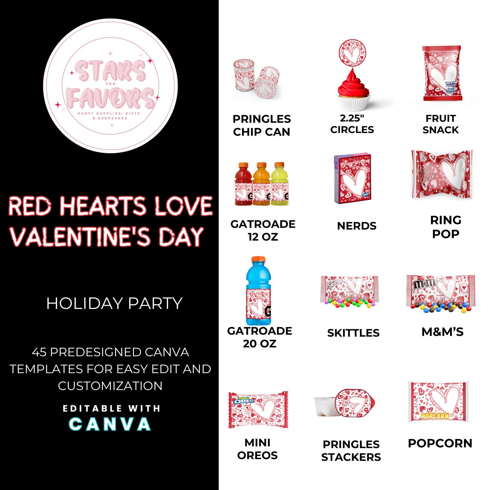 Red Hearts Love Valentine's Day Custom Valentine Party Bundle, Chip ...