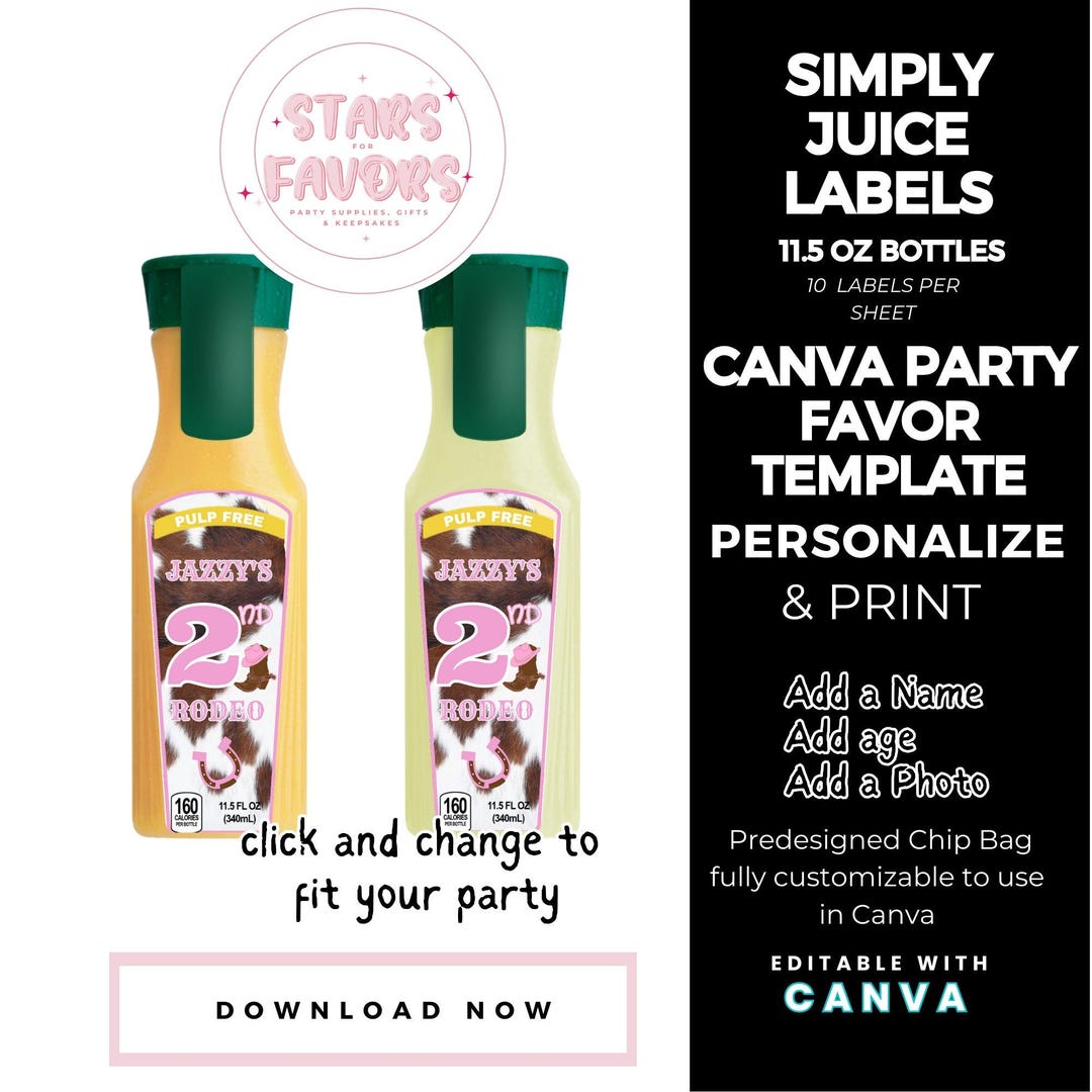 Pink Rodeo Birthday Party Simply Juice Label CANVA Templates Printable ...