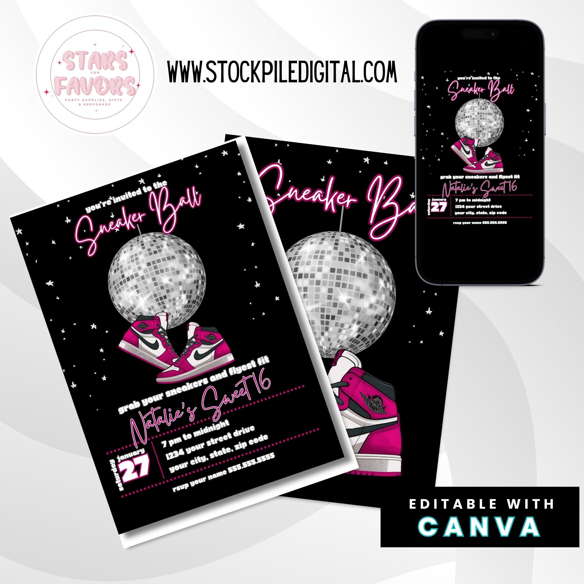 Sneaker Ball Custom Shoe Multi Colors Birthday Party Invitation Party ...