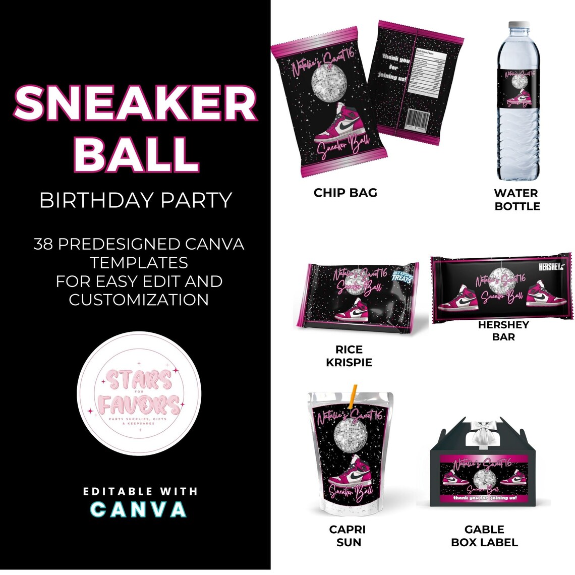 Sneaker Ball Birthday Party Favors Templates Bundle,drink Labels ...