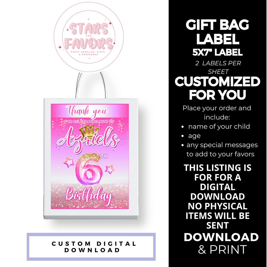 Pink Princess Crown Birthday Party Custom Treat Bag Gift, Princess ...