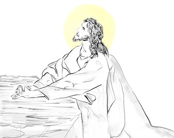 Drawing of Christ Sketch of Jesus Religious Art Savior of | Etsy