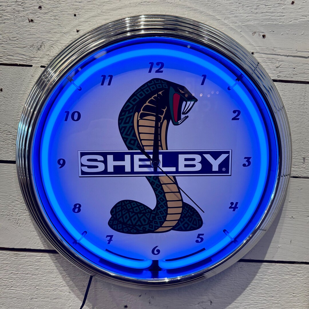 Shelby Cobra Neon Wall Clock | Ford Mustang Blue Neon Clock ...