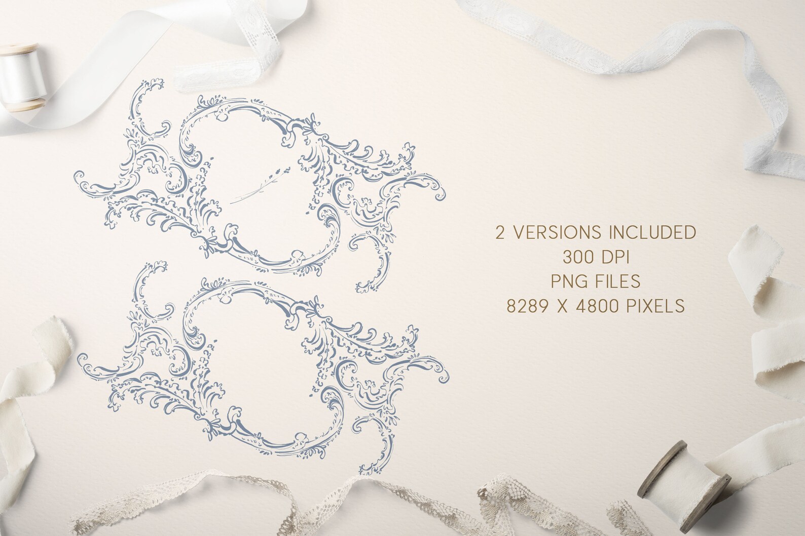 Dusty Blue Line Art Clipart, Hand Drawn Fine Art Frame Crest, Elegant ...