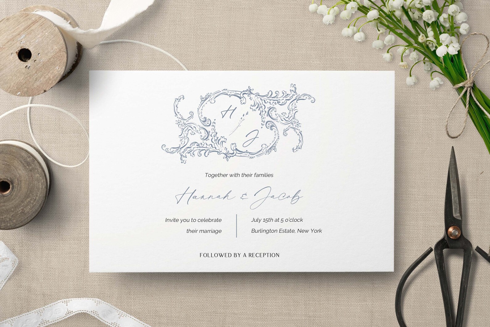 Dusty Blue Line Art Clipart, Hand Drawn Fine Art Frame Crest, Elegant ...