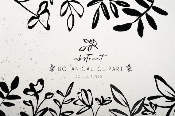 Abstract Botanical Clip Art Set Hand Drawn Floral Fine Art | Etsy