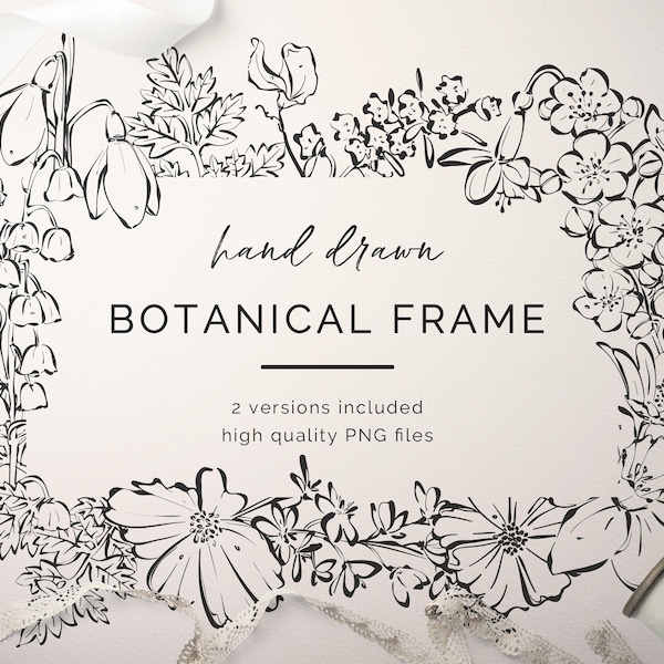 Wildflower Border Black and White Png - Etsy