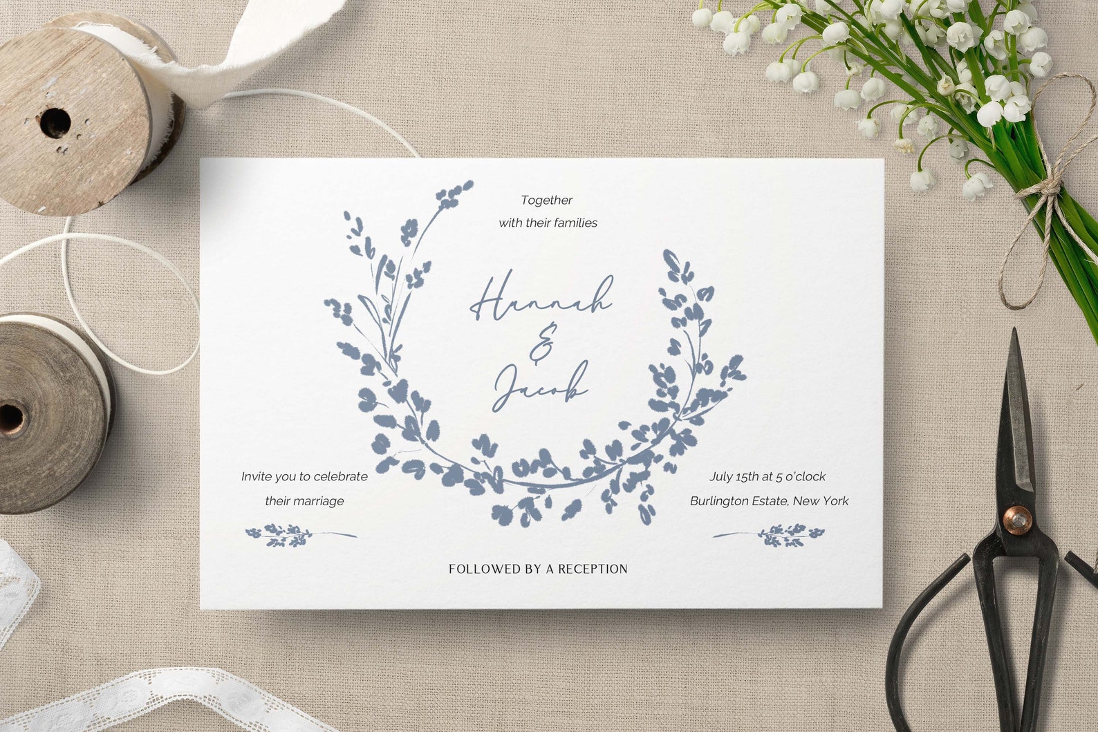 Dusty Blue Botanical Clipart, Wedding Flower Frames Line Art, Hand ...