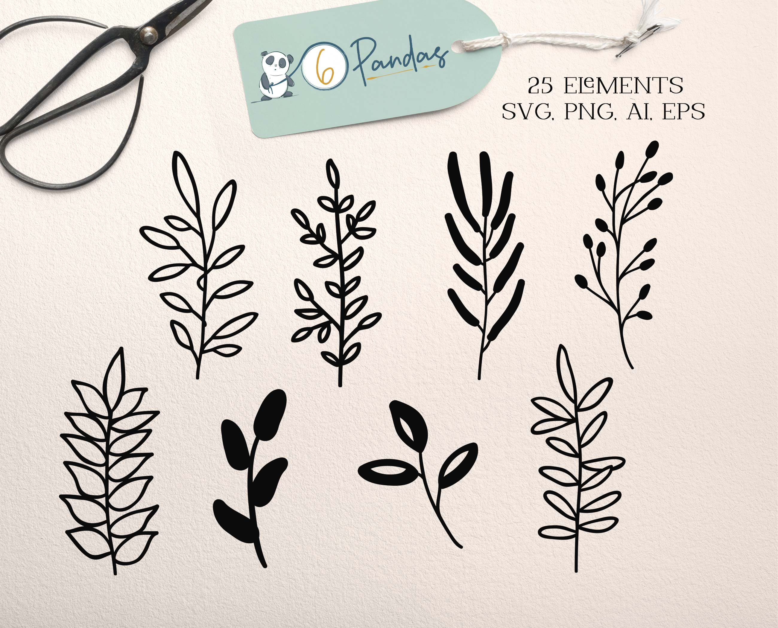 Botanical Leaves Clipart Set, Hand Drawn Floral Sprigs Vector Spring ...