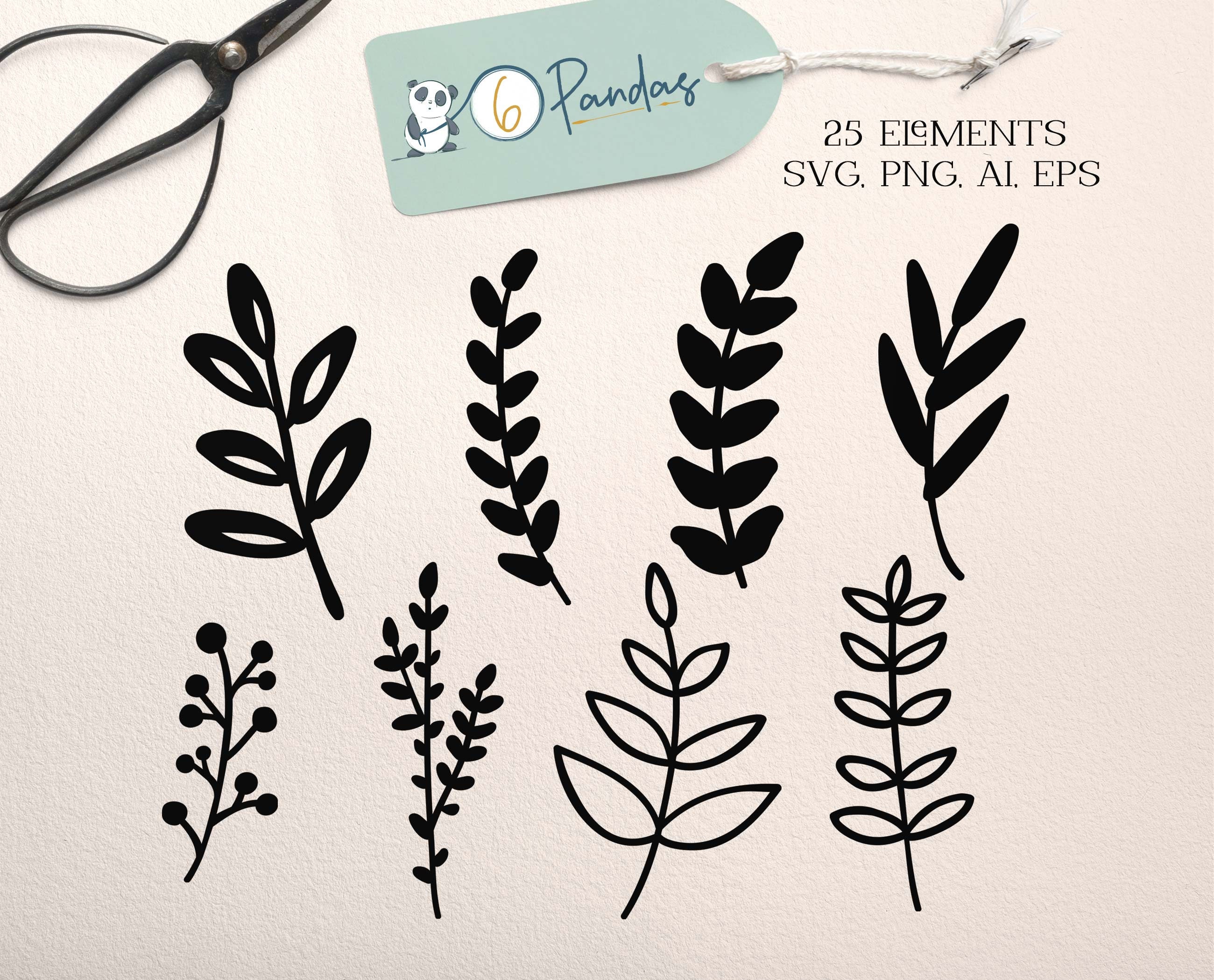 Botanical Leaves Clipart Set, Hand Drawn Floral Sprigs Vector Spring ...