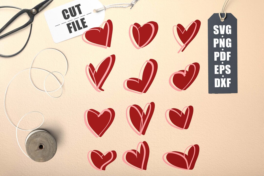 12 Doodle Heart SVG, Love Valentines Day Vector File, Hearts Clipart ...