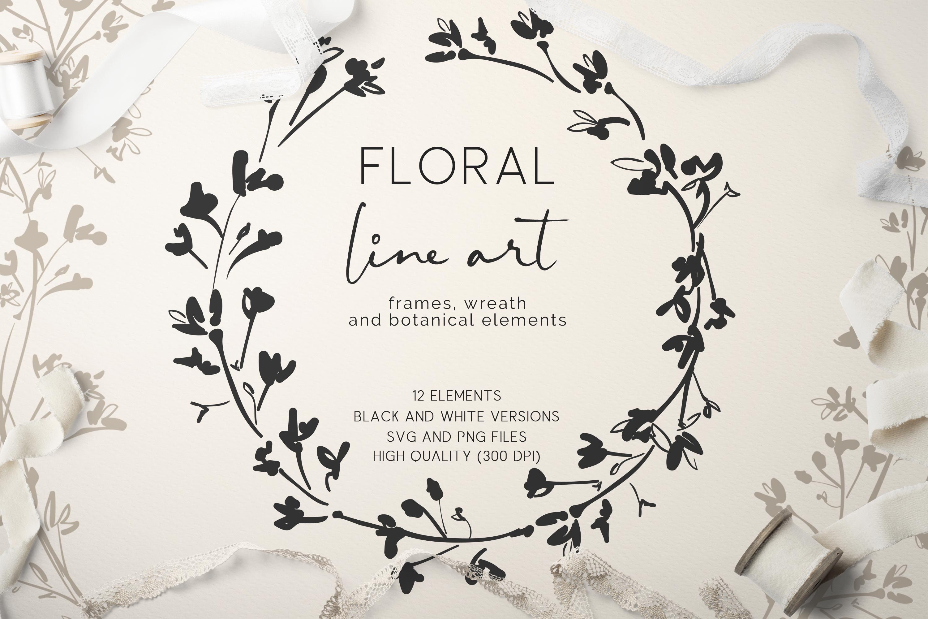 Floral Line Art Clipart, Botanical PNG, Wildflower Wedding Invitation ...