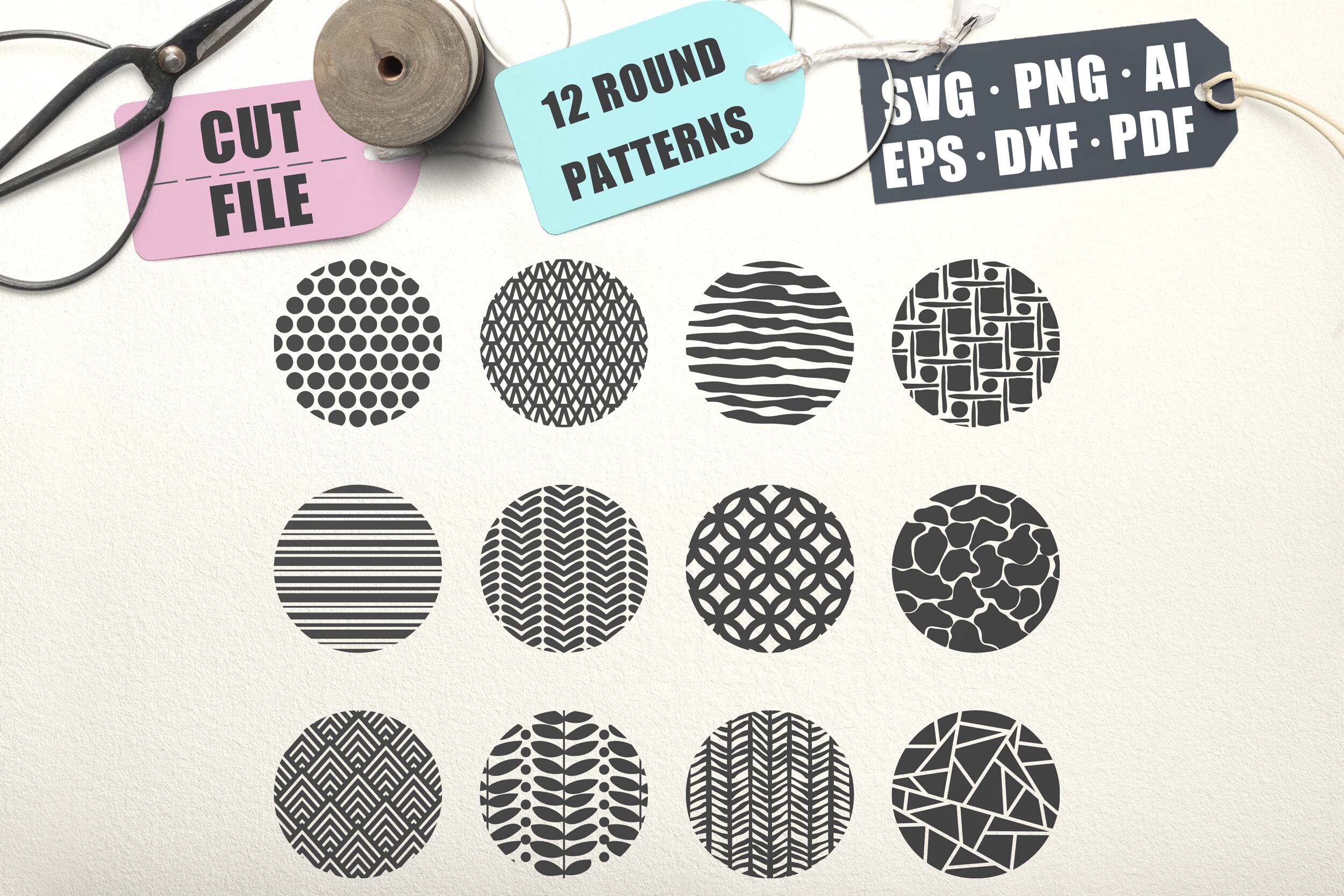 Round Pattern SVG, Set of 12 Circle Cut Files for Keychain, Key Fob ...